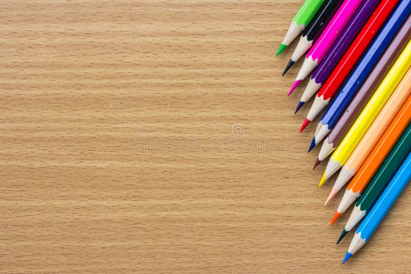 Colored Pencils on the Wooden Table Stock Image - Image of green ...