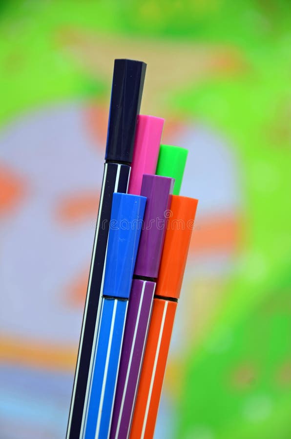 Colored Pens on the Table To Use for Sketching Stock Image - Image of ...