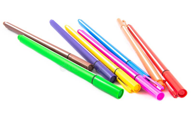 Colored Pens Isolated on White Background Stock Image - Image of ...