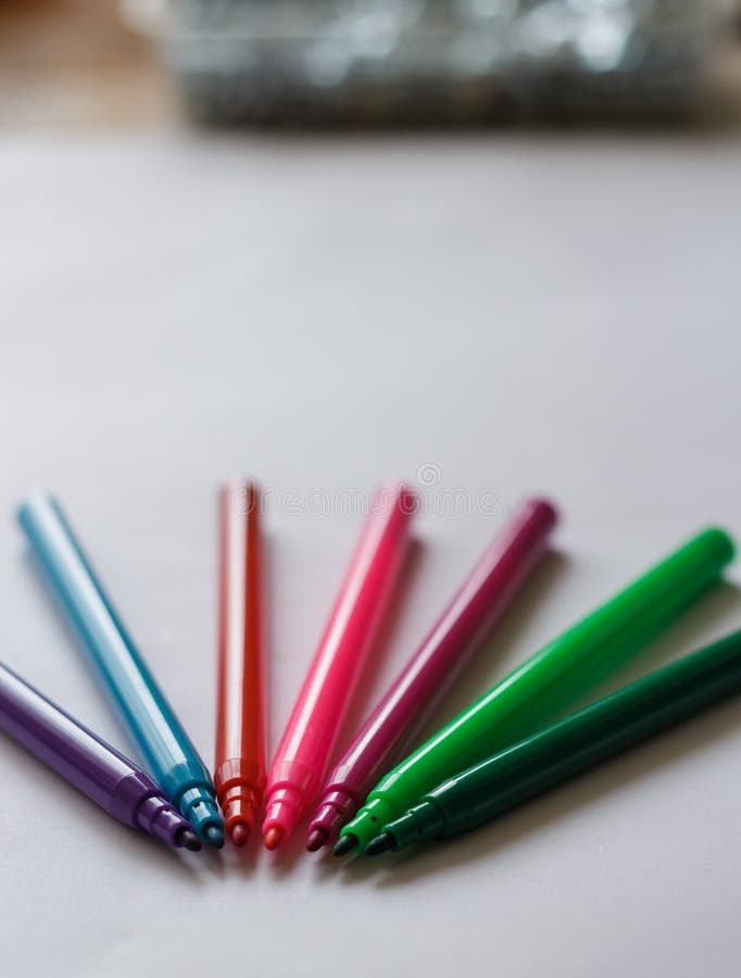 Colored Pens without Lids Vertical View Stock Image - Image of ...