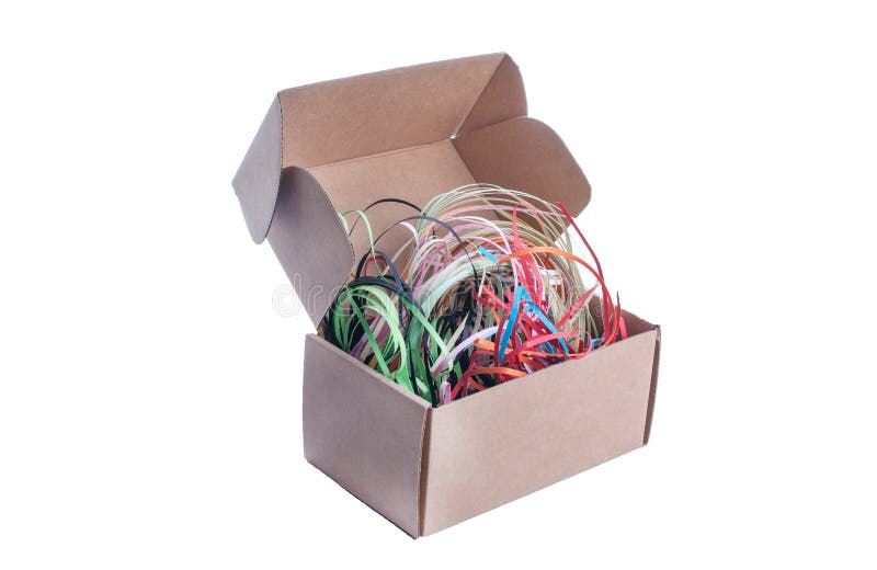 Colored Pieces of Paper in a Cardboard Box Stock Photo - Image of ...
