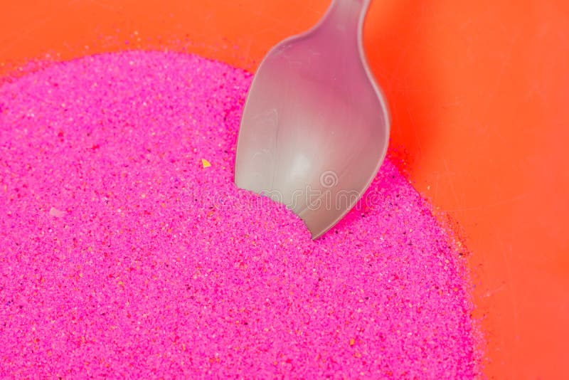 Colored Pink Sand in Plastic Bowl. Workshop for Making Sand Pictures ...
