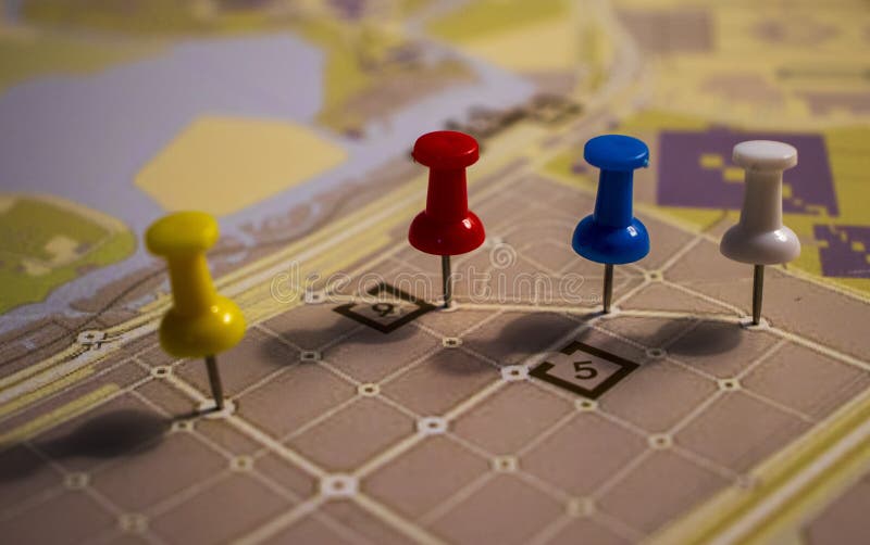 Colored pins on the map stock photo. Image of white - 191916954