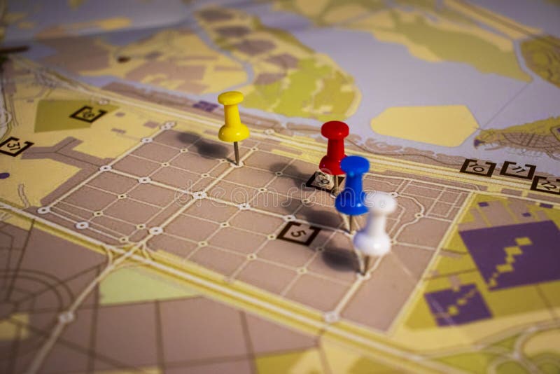Colored pins on the map stock image. Image of closeup - 191916013