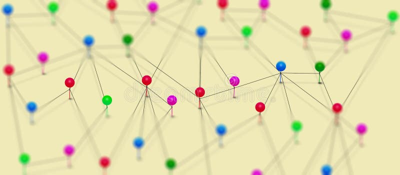 Colored Pins Network Banner. Many Pin Connected with Line Generating a ...