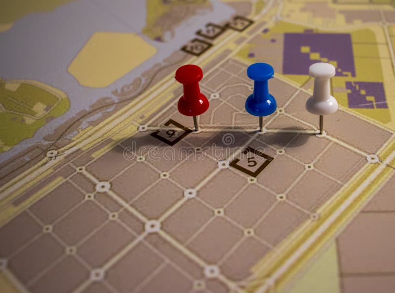 Colored pins on the map stock image. Image of side, travel - 191915653