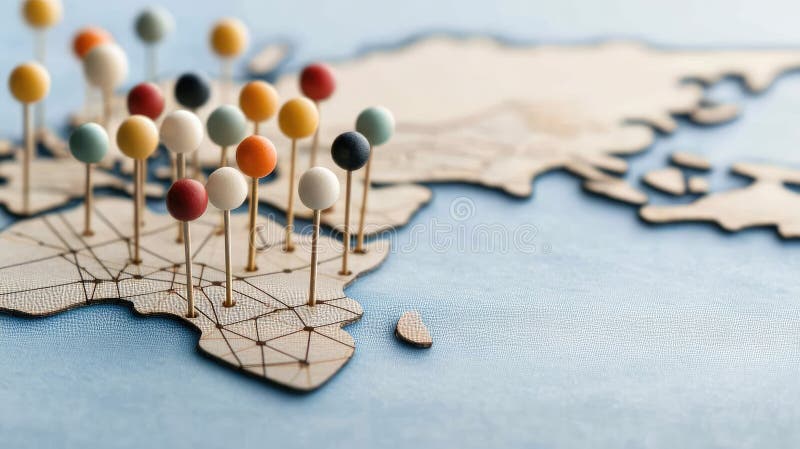 Colored Pins on a World Map Create an Abstract Representation of Global ...