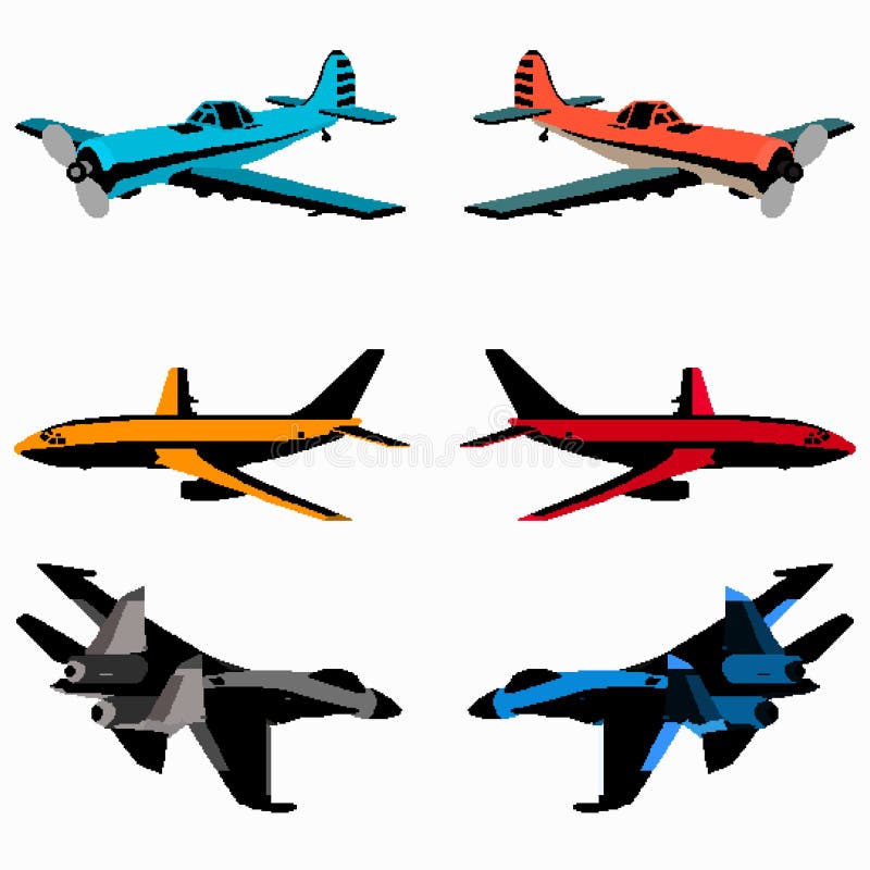 Colored Pixel Art Planes Collection Stock Illustration - Illustration ...