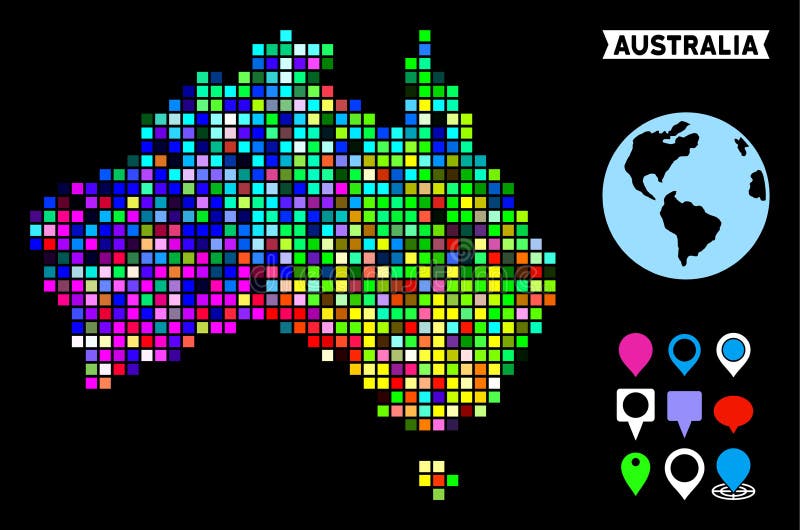 Colored Pixel Australia Map Stock Vector - Illustration of black ...