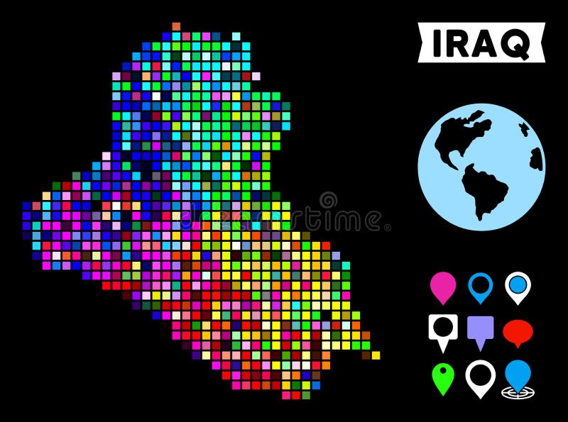 Colored Pixel Iraq Map stock vector. Illustration of luminous - 122548964