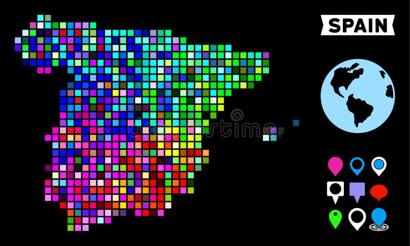 Colored Pixel Spain Map stock vector. Illustration of colored - 122549411