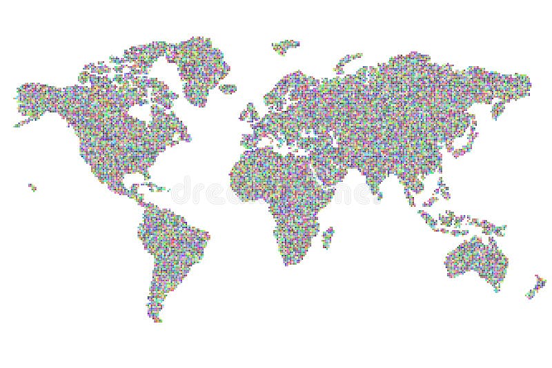 Colored pixels world map stock illustration. Illustration of planet ...