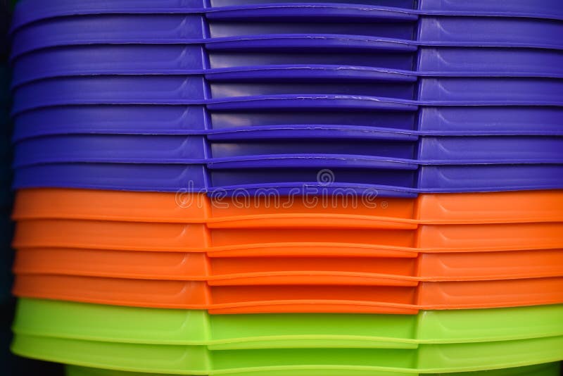 Colored Plastic Baskets for Housewives in the Store Stock Photo - Image ...