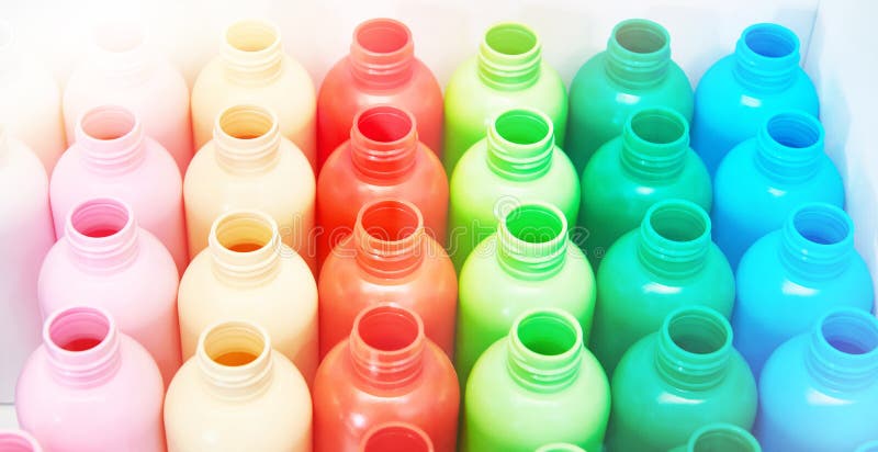 Colored plastic bottles stock image. Image of household - 272965131