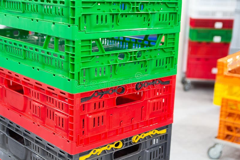 Colored Plastic Boxes for Fruits and Vegetables Stock Photo - Image of ...