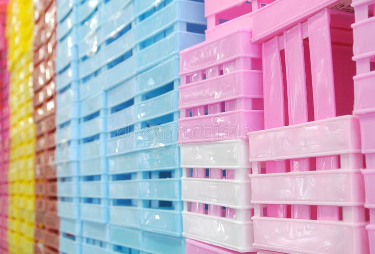 Colored plastic boxes stock image. Image of purple, market - 89009801