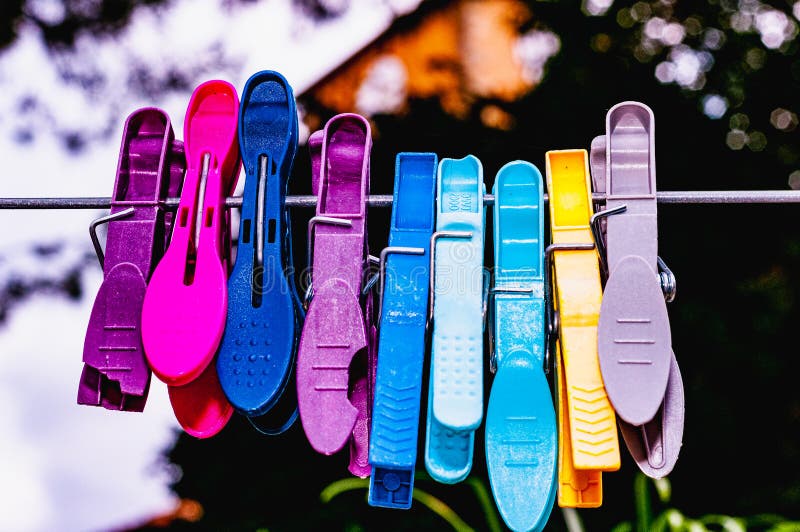Colored, Plastic, Clothespins Stock Image - Image of colored, blue ...