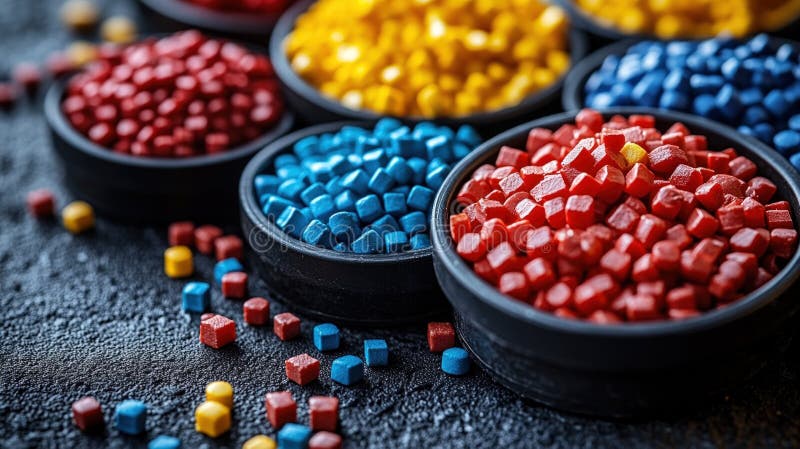 Colored Plastic Pellets in Small Bowls Stock Illustration ...