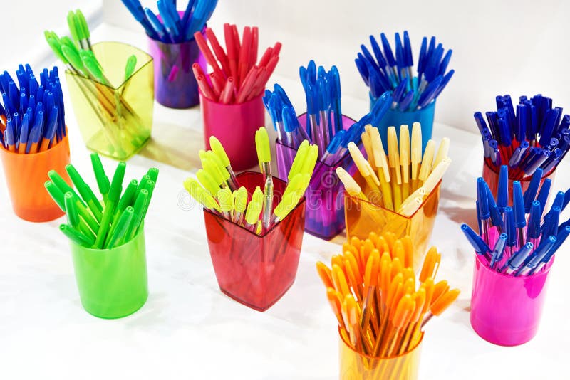 Colored Plastic Pens on Store Display Stock Photo - Image of display ...