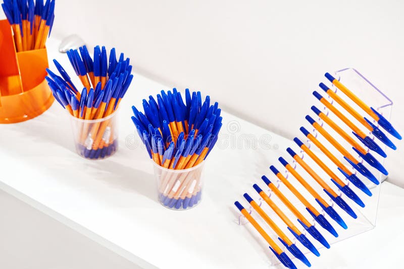 Colored Plastic Pens on Store Display Stock Image - Image of exhibition ...