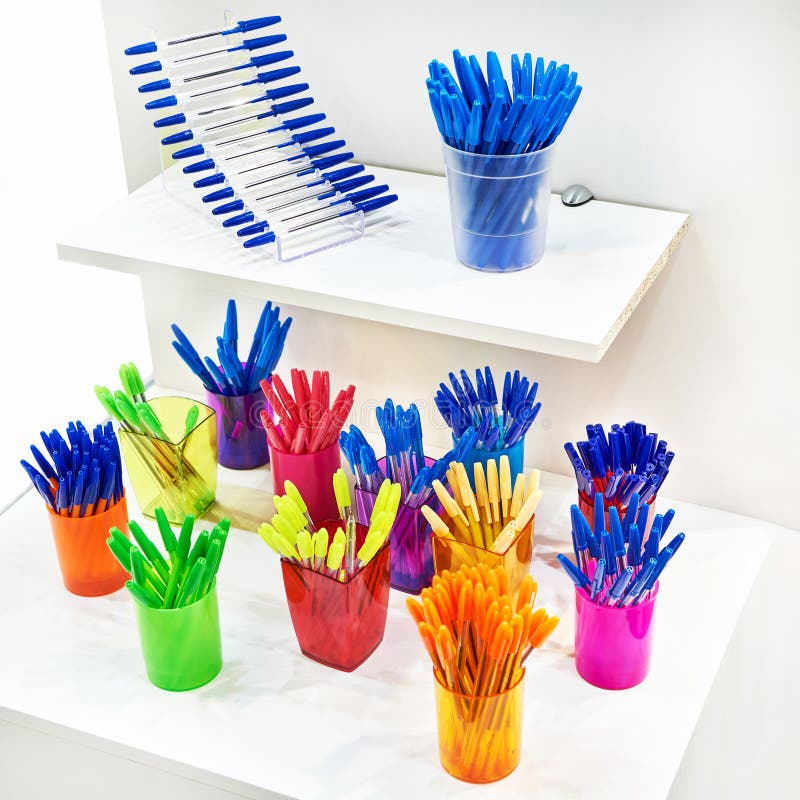 Colored Plastic Pens on Store Display Stock Image - Image of draw ...