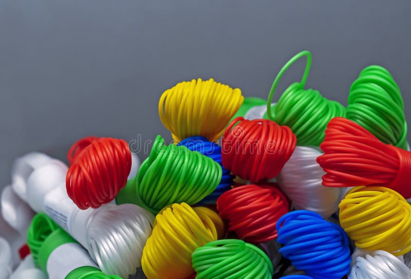 Colored Plastic Rope. Multicolored Plastic Wires in Bundles Stock Photo ...