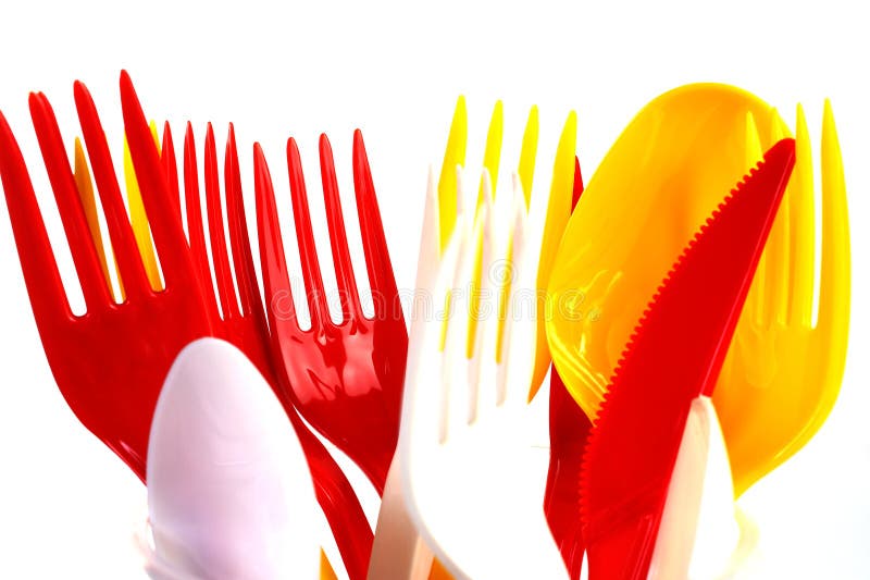 Plastic Utensils, Paper Cups on the Table Stock Photo - Image of ...