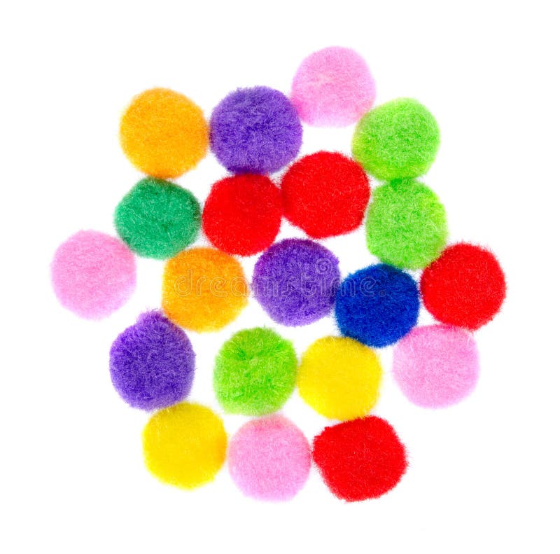 Colored Pom Pom, Party and Sewing Decoration. Isolated on White Stock ...
