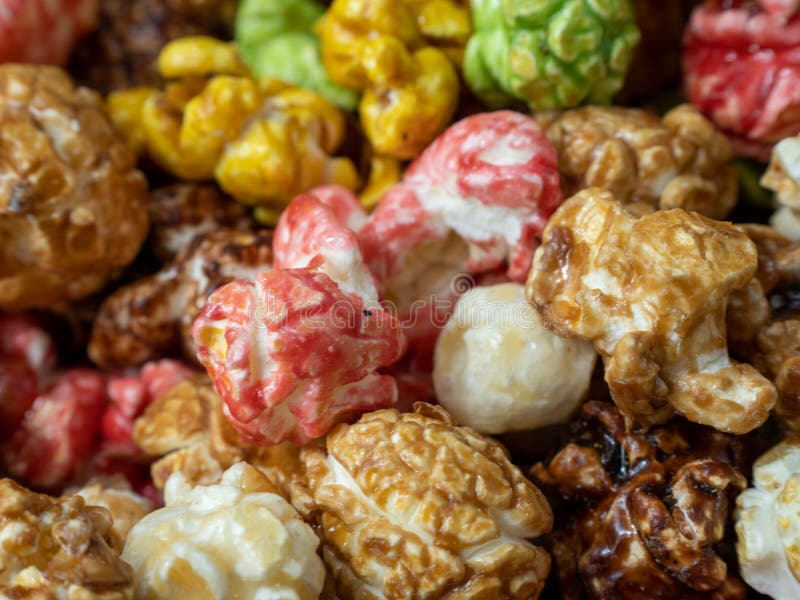 Colored popcorn close up. stock photo. Image of fluffy - 241578330