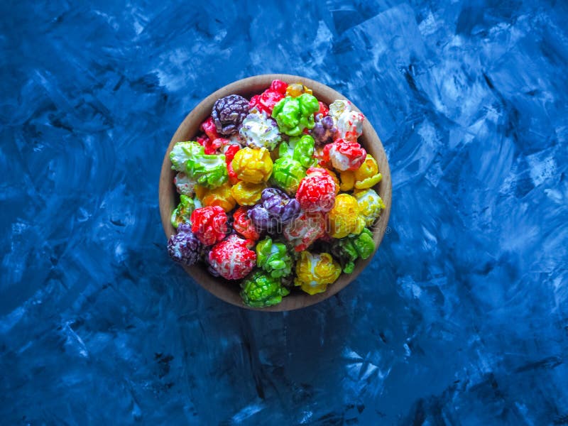 Multi Colored Popcorn Dark Blue Background View Top Stock Photos - Free ...