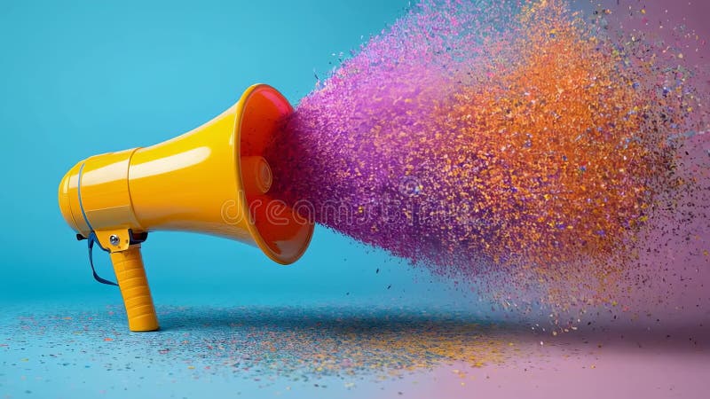 Vibrant Megaphone Dispensing Colorful Powder Explosion Effect Stock ...