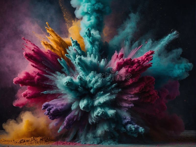 Colored Powder Explosion Abstract Closeup Dust on Back Black Background ...