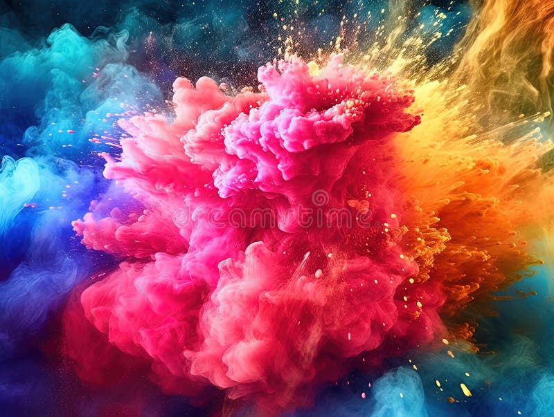 Colored Powder Explosion. Abstract Closeup Dust on Backdrop Stock ...