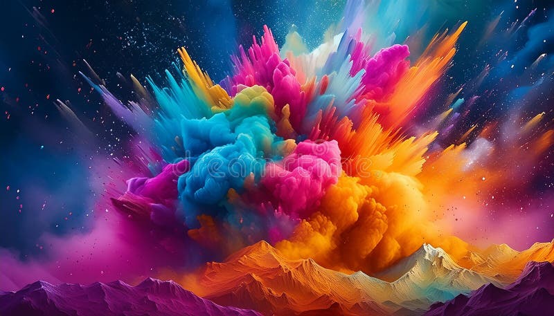 Colored Powder Explosion. Abstract Closeup Dust on Backdrop Stock Photo ...