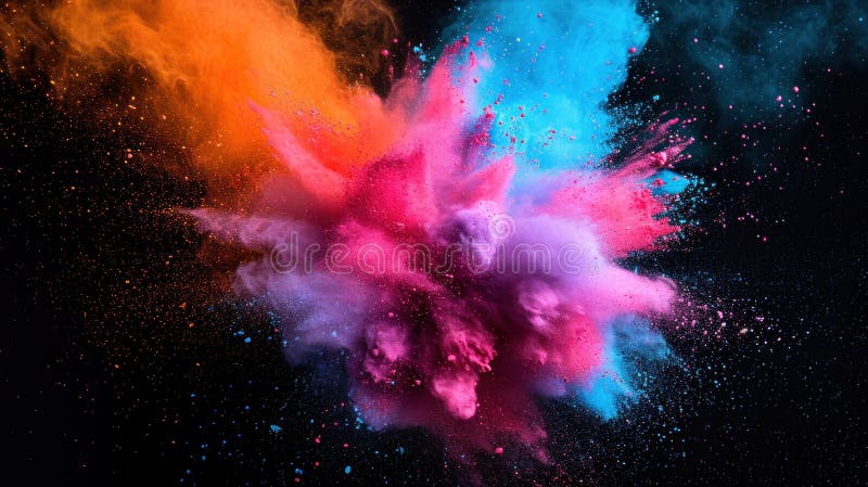 Colored Powder Explosion. Abstract Closeup Dust on Backdrop. Colorful ...