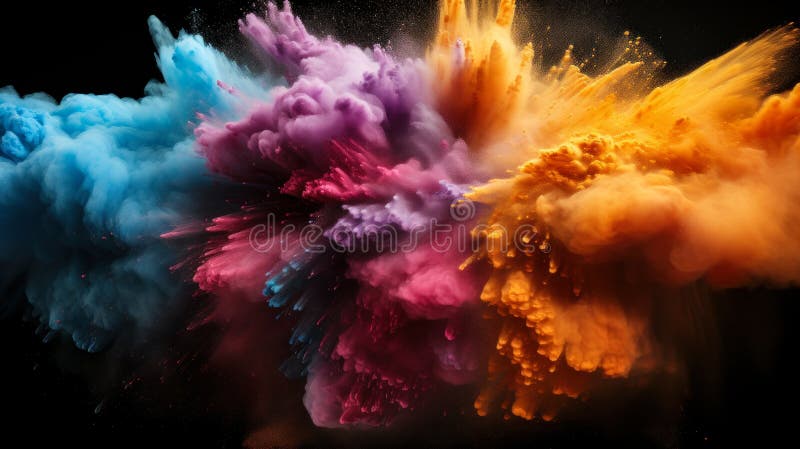 Colored Powder Explosion Abstract Closeup of Dust Splash on Black ...