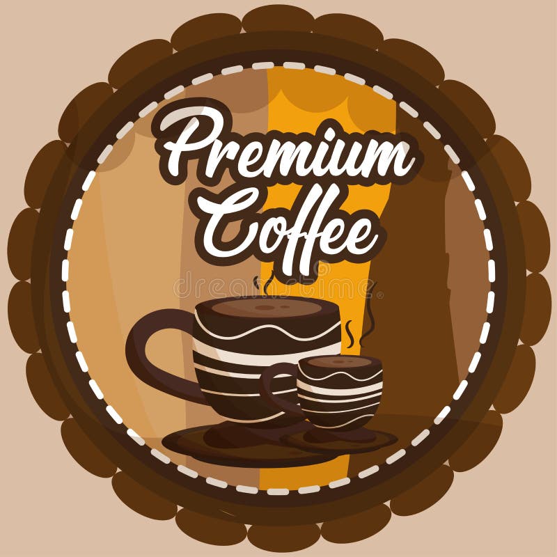 Colored Premium Coffee Label with Cup of Coffees Vector Stock Vector ...
