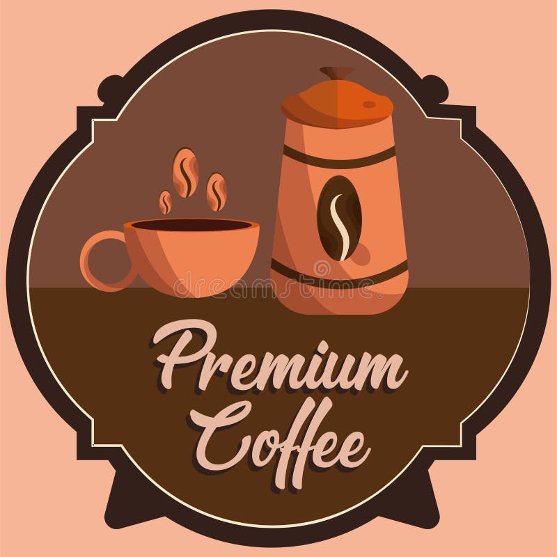 Colored Premium Coffee Label with a Cup and a Pot Vector Stock Vector ...