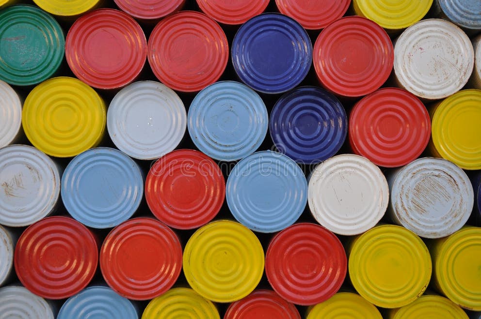 Colored Press-in Lids of Cans Stock Photo - Image of white, texture ...