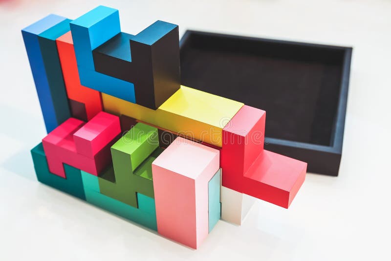 Colored Puzzle in Black Box Stock Photo - Image of learning, vintage ...