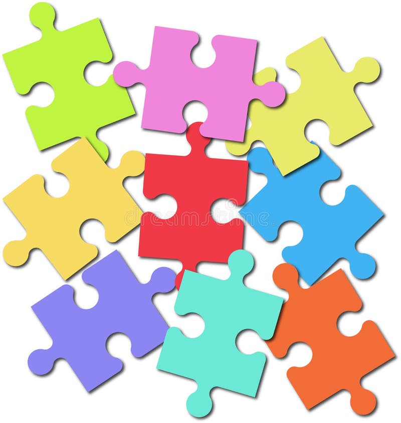 3D Puzzle Elements on White Background, Randomly Scattered Stock ...