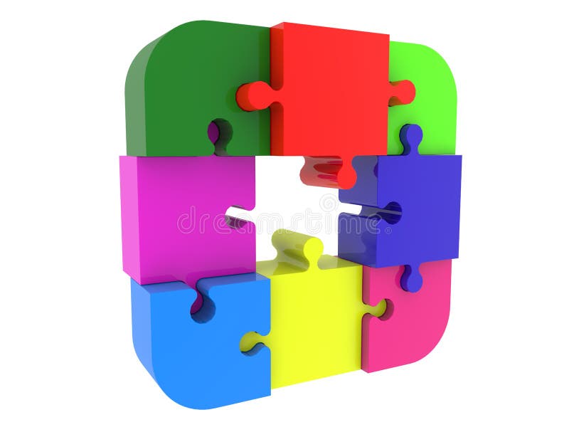 Colored Puzzle Pieces in a Completed Puzzle Object Stock Illustration ...
