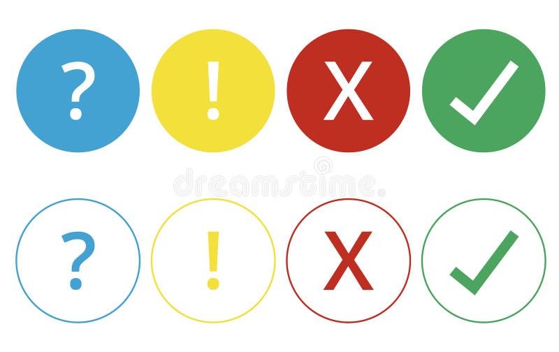 Colored Question, Exclamation, Check and Cancel Signs on a White ...