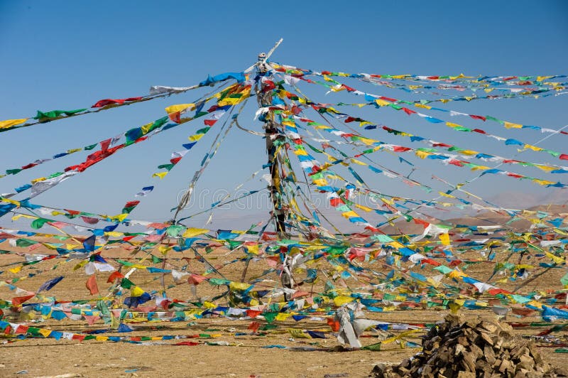 Colored Rags on Rope in Tibet. Rituals and Beliefs Stock Image - Image ...