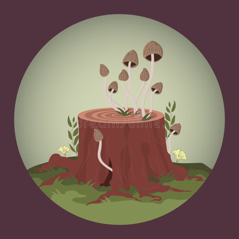 Colored Realistic Mushroom on Log Vector Stock Vector - Illustration of ...