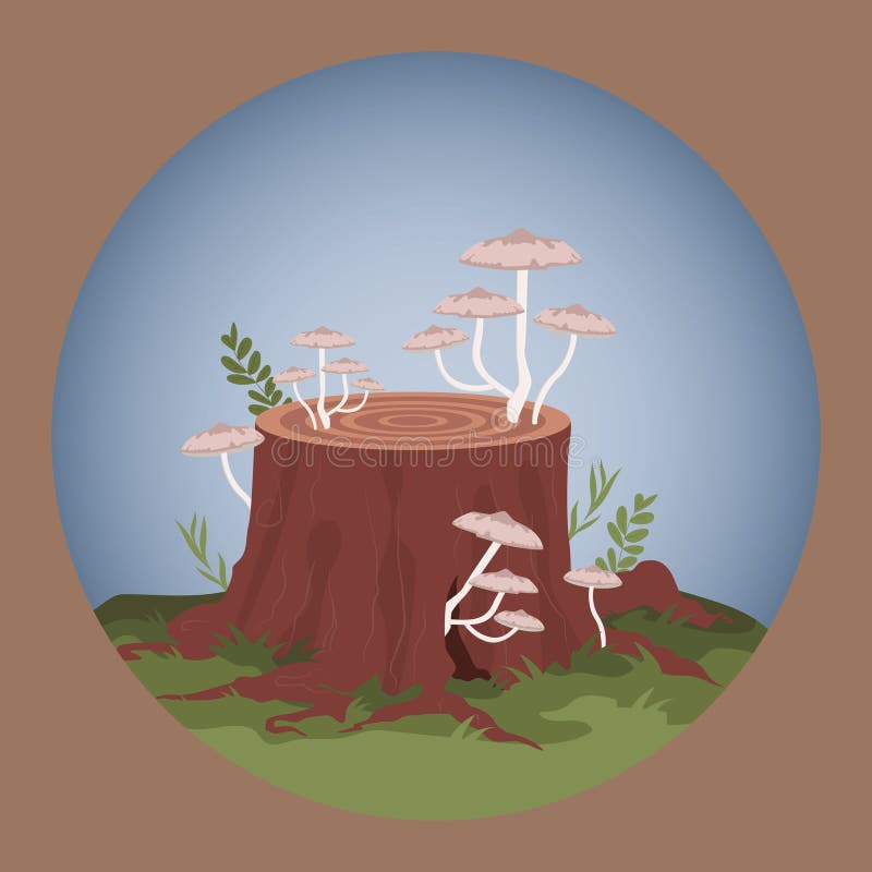 Colored Realistic Mushroom on Log Vector Stock Vector - Illustration of ...
