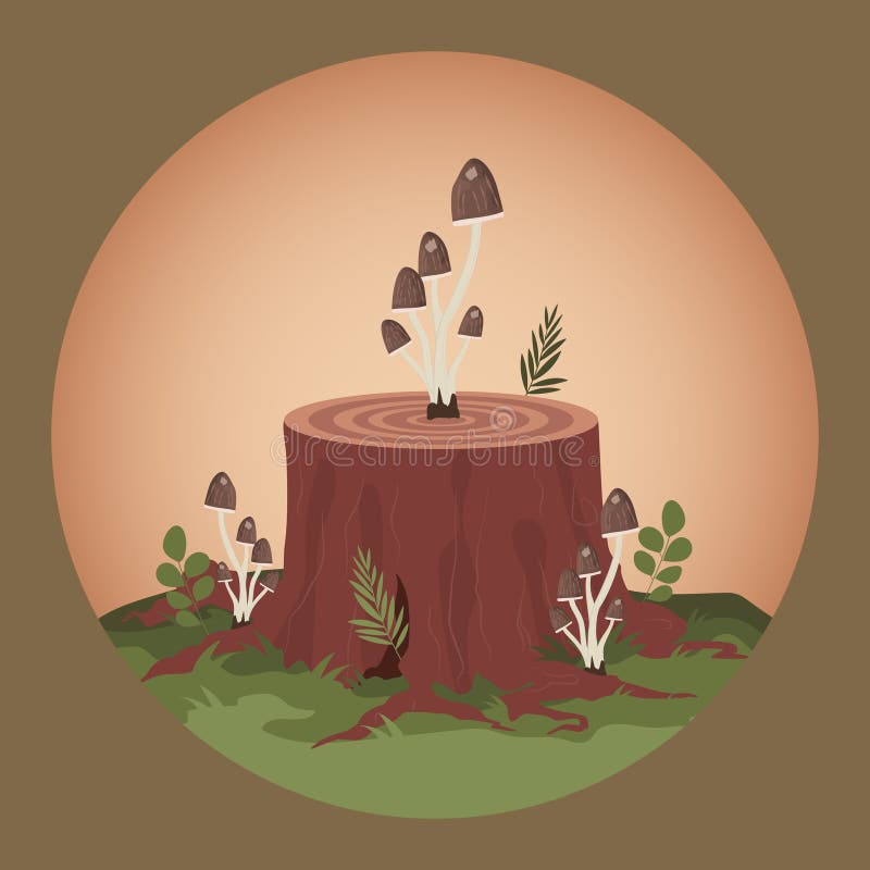 Colored Realistic Mushroom on Log Vector Stock Vector - Illustration of ...