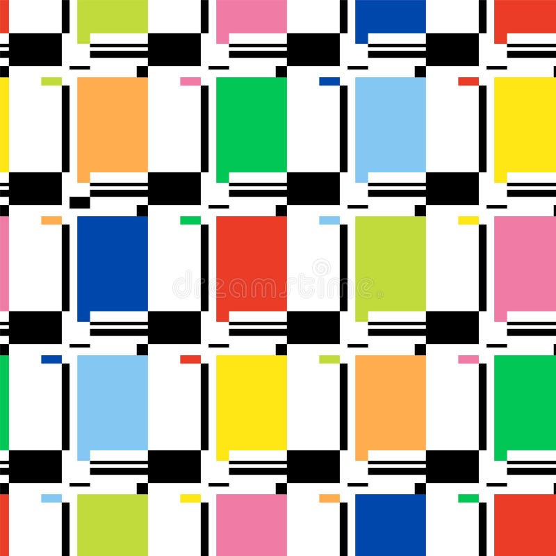 Colored Rectangles and Black Geometric Elements. Abstract Seamless ...