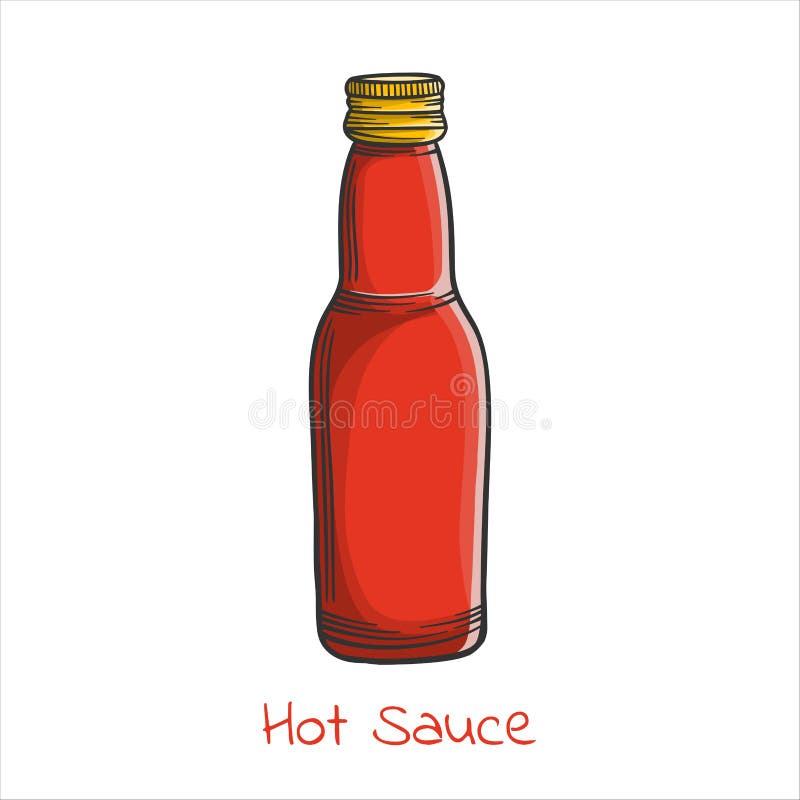 Colored Red Hot Chilli Sauce in Cartoon Style, Vector Image. Outline ...