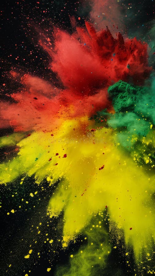 Colored Red, Yellow Green Powder Splash Explosion on Black Background ...